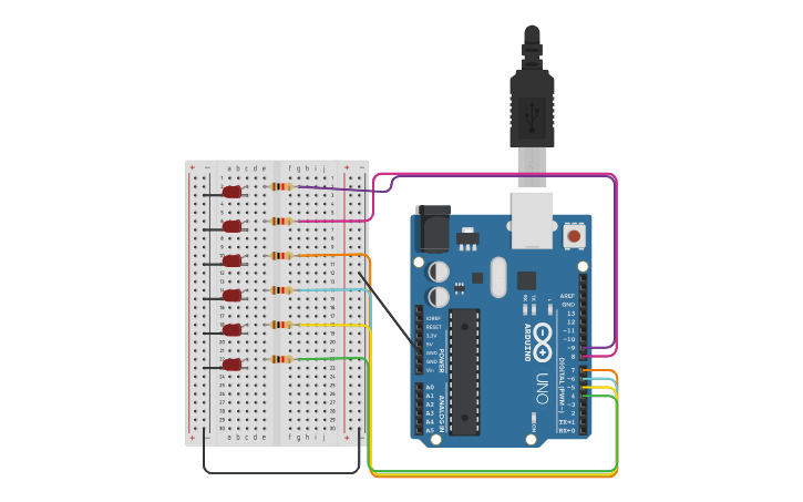 Circuit design CONDUCCION DE MULTIPLES LED | Tinkercad