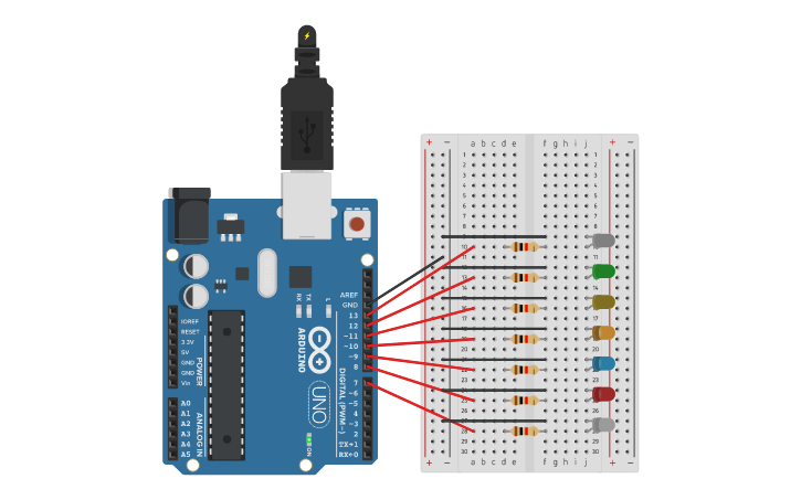 Circuit design Multiples Leds | Tinkercad