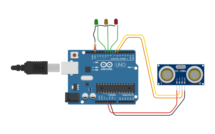 Circuit design Garage Parking Assist Stop Light - Tinkercad