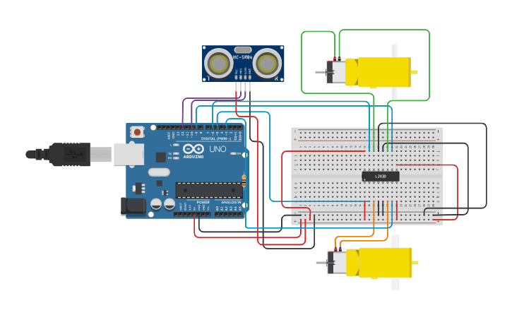 Circuit design Obstacle Avoiding robot - Tinkercad