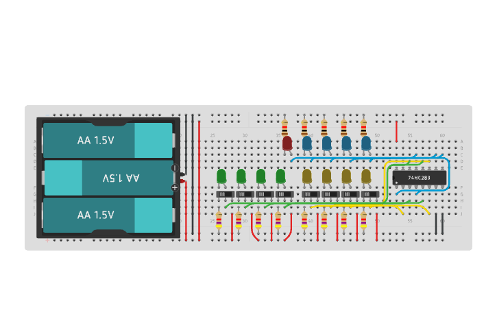 Circuit design 4-bit Adder - Tinkercad