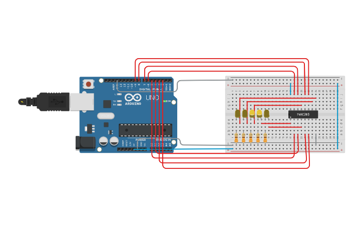 Circuit Design 4 разрядный сумматор Tinkercad
