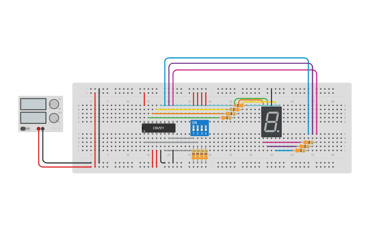 Circuit design Decodificador 7 segmentos | Tinkercad