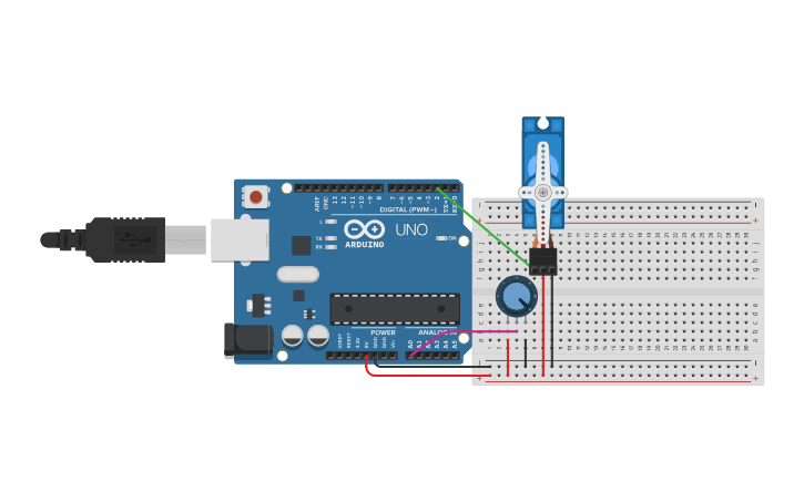 Circuit design Práctica #07 - P2: Control de Servomotor - Tinkercad Circuit design Práctica #07 - P2: Control de Servomotor - Tinkercad
