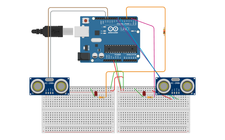 Circuit design 2 sensores - Tinkercad