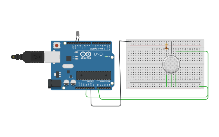 Circuit design gas/smoke sensor - Tinkercad