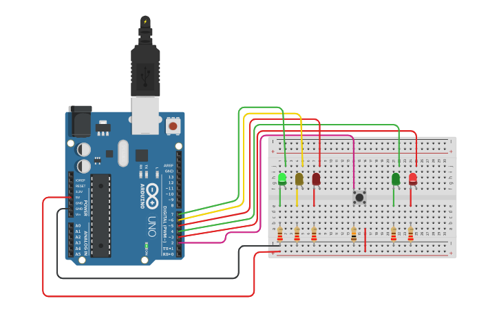Circuit design semaforo pedestre | Tinkercad