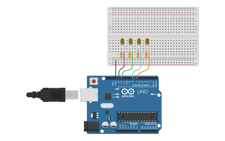 Circuit design Secuencias con Arduino UNO | Tinkercad