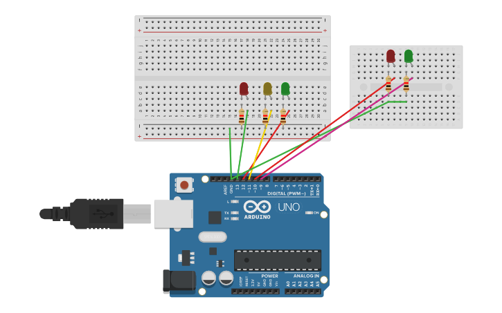 Circuit design SEMAFORO VEHICULAR Y PEATONAL - Tinkercad