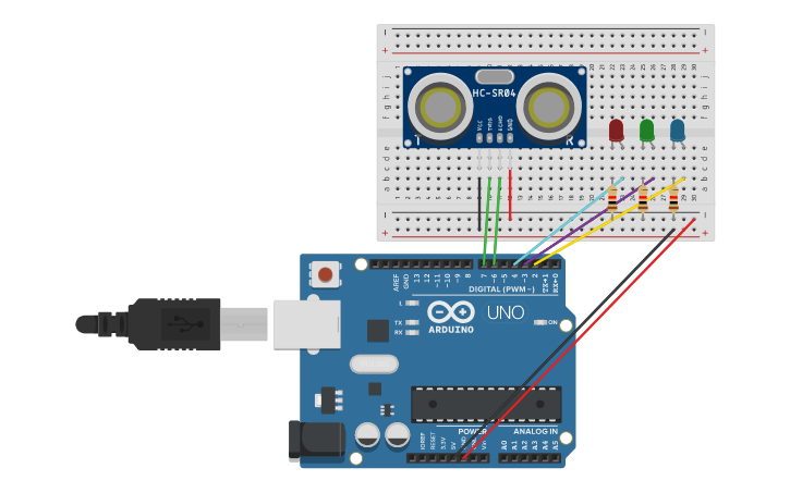 Circuit design Ultrasonic sensor - Tinkercad