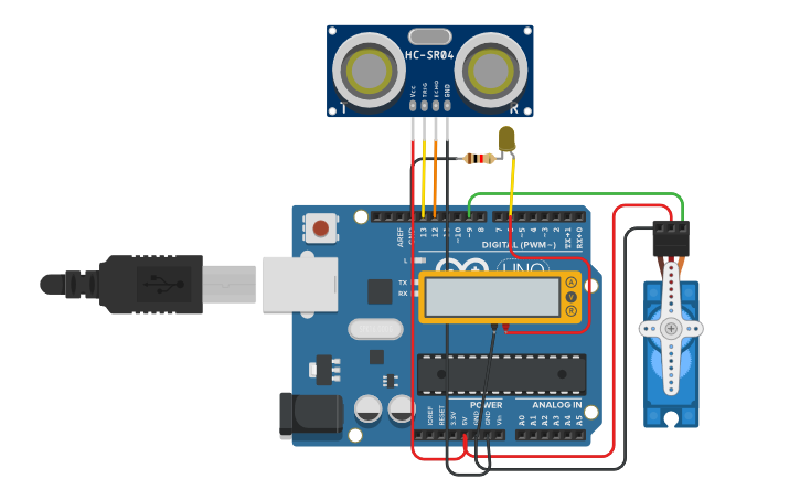 Circuit design 2018049 sensor ultrasonik - Tinkercad