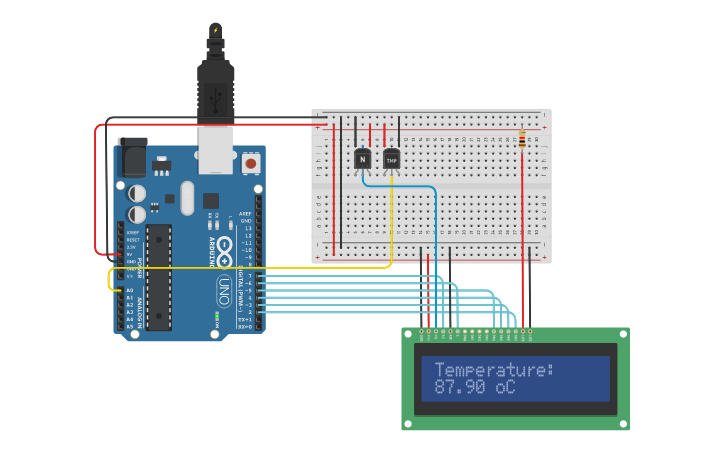 Circuit design 溫度感測 | Tinkercad