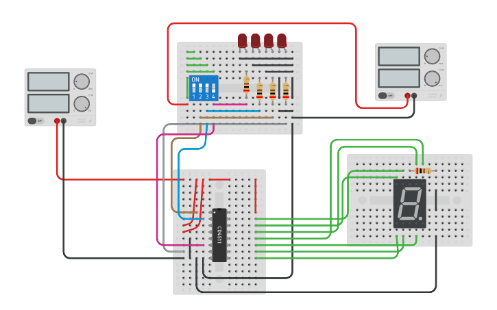 Circuit design BCD to 7 - Tinkercad