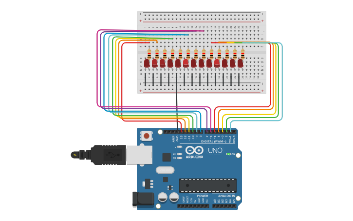 Circuit design Arduino Knight Rider Circuit 1 - Tinkercad