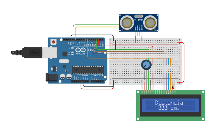 Circuit design 8-sensor de distancia - Tinkercad