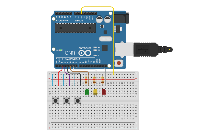 Circuit design Como usasr botões - Arduino Básico 07 | Tinkercad