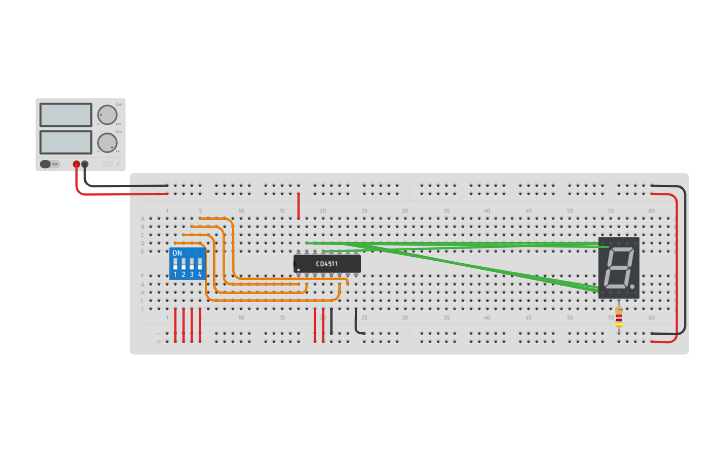 Circuit design BCD to 7-Segment Decoder with 555 timer | Tinkercad