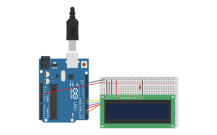 Circuit design lcd multiples mensajes | Tinkercad