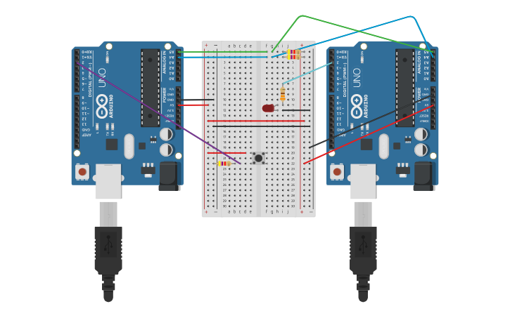 Circuit design collegamento seriale tra schede arduino | Tinkercad