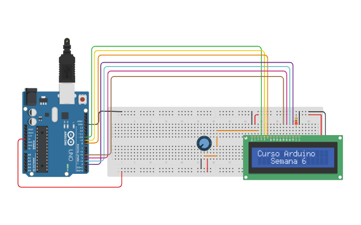 Circuit design LCD Basico - Tinkercad