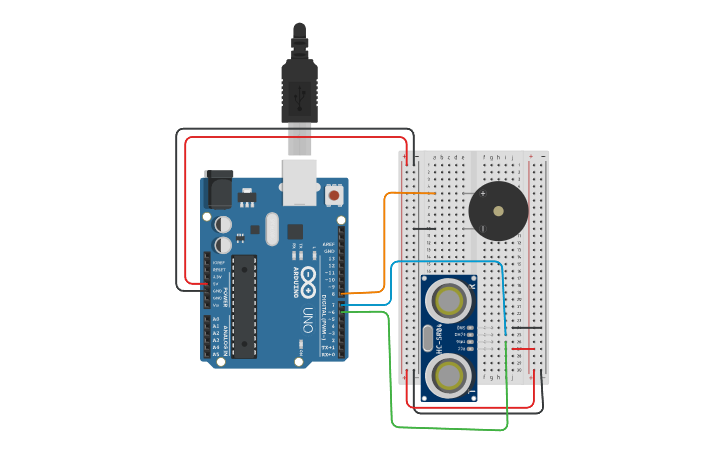 Circuit design Proximity Alarm - Tinkercad