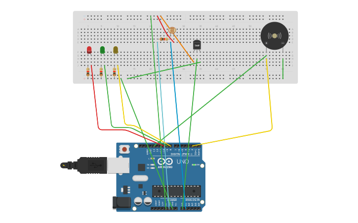 Circuit design Fire Alarm - Tinkercad