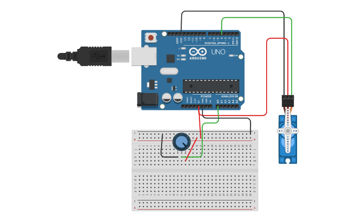 Circuit design 20 varisa servo motor | Tinkercad