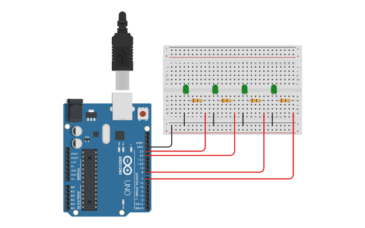 Circuit design 4-bit Binary Number | Tinkercad