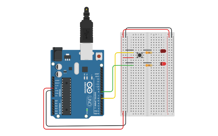 Circuit design Blinking LEDs - Tinkercad