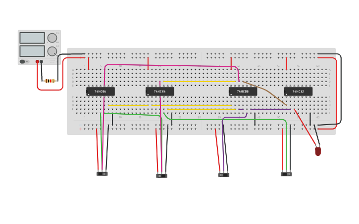 Circuit design 2 Bit Magnitude comparator: - Tinkercad