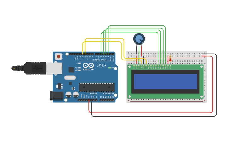 Circuit design Scroll text on LCD - Tinkercad