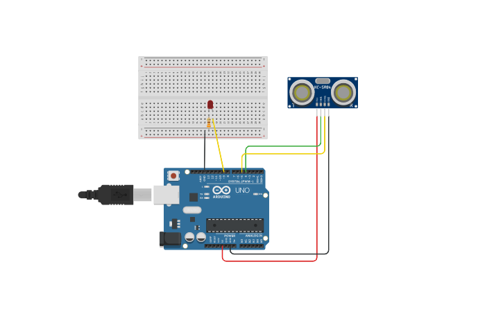Circuit design sensor-HCSR04-led-exemplo | Tinkercad