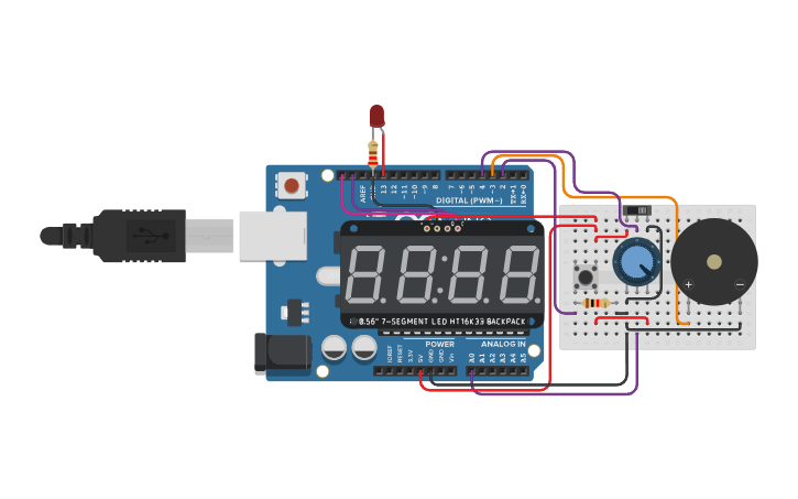 Circuit design 4 digit 7 segment display timer - Tinkercad