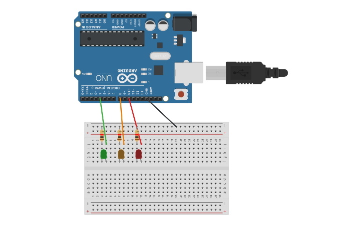 Circuit design Traffic Lights | Tinkercad