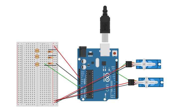 Circuit Design Fotoresistencia Servomotor Tinkercad