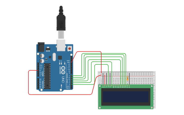 Circuit design Mensaje en Pantalla LCD 16x2 - Tinkercad Circuit design Mensaje en Pantalla LCD 16x2 - Tinkercad
