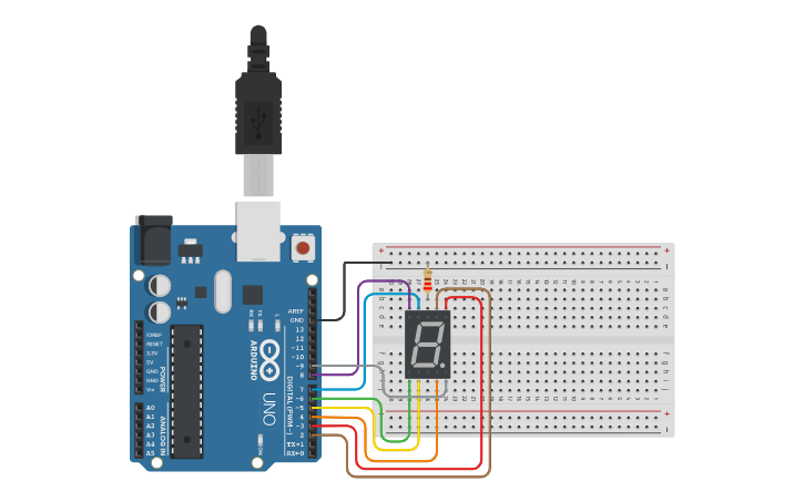 Circuit design Display 7 Segmentos - Tinkercad