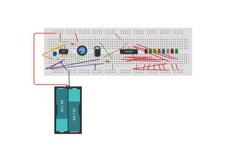 Circuit design LED chaser - Tinkercad