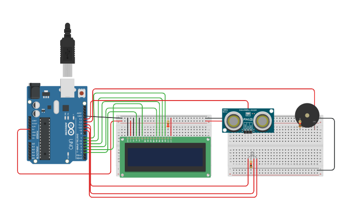 Circuit design sensor ultrasonico con piezo - Tinkercad