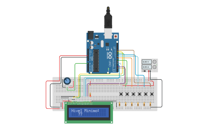 Circuit design Menu with display 16x2 - Tinkercad