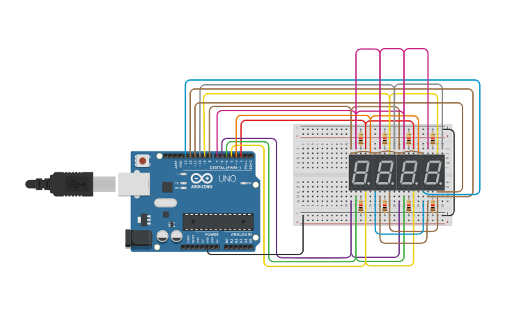 Circuit design Copy of 4 7-SEGMENT DISPLAY - Tinkercad