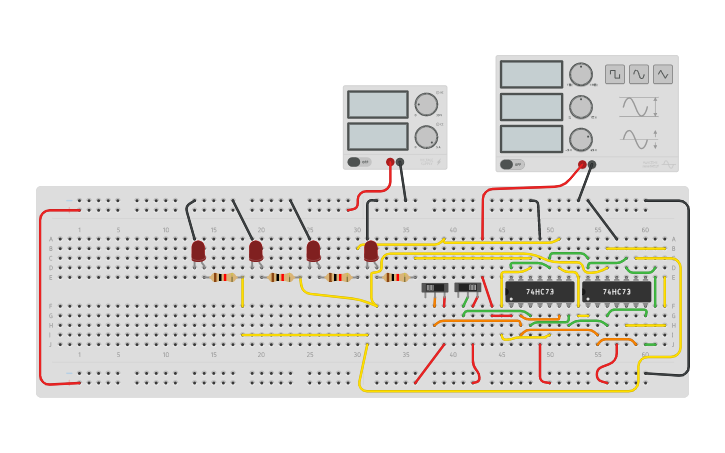Circuit design Binary Ripple Counter - Tinkercad