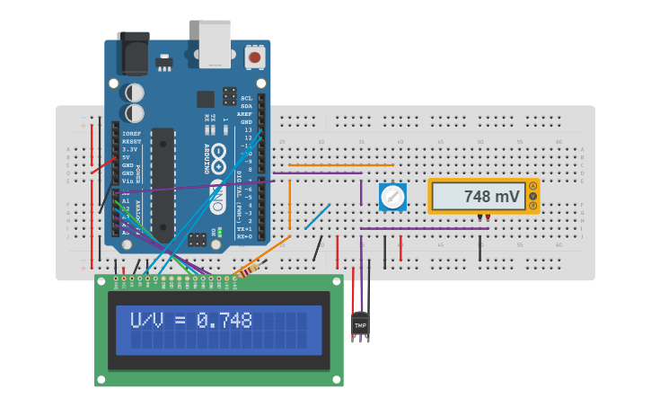 Circuit design TMP Measuring temperature with TMP36, - Tinkercad