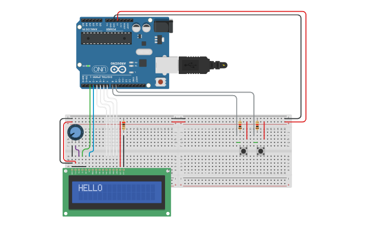 Circuit design Lcd con botones - Tinkercad