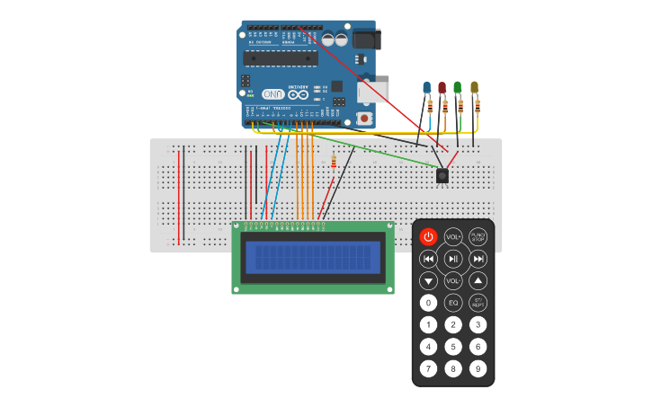 Circuit design InfraRed Remote + LCD Display - Tinkercad