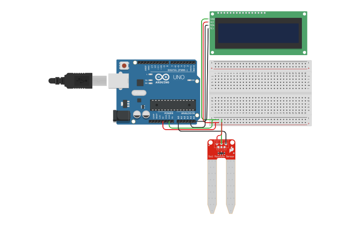 Circuit design Endriga - Soil Moisture Sensor with LCD - Tinkercad