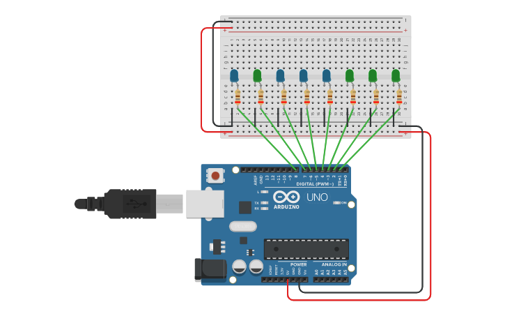 Circuit design SECUENCIA 8 CILINDROS - Tinkercad
