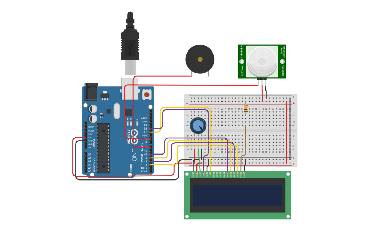 Circuit design Motion Sensor with Alarm | Tinkercad