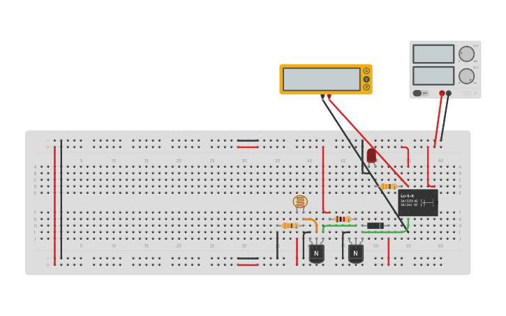 Circuit design Rl,LDR,Transistor - Tinkercad