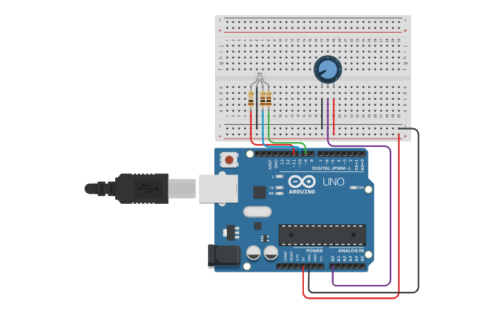 Circuit Design Potentiometer And Rgb Led Tinkercad